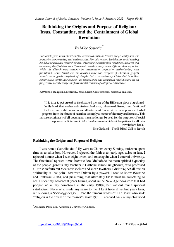 (PDF) Rethinking the Origins and Purpose of Religion: Jesus ...