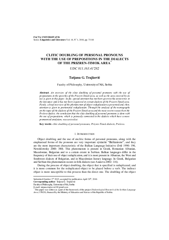 (PDF) Clitic Doubling of Personal Pronouns with the Use of Prepositions ...