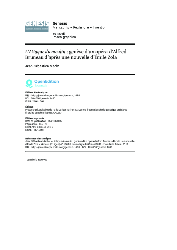 (PDF) L’Attaque du moulin : genèse d’un opéra d’Alfred Bruneau d’après ...