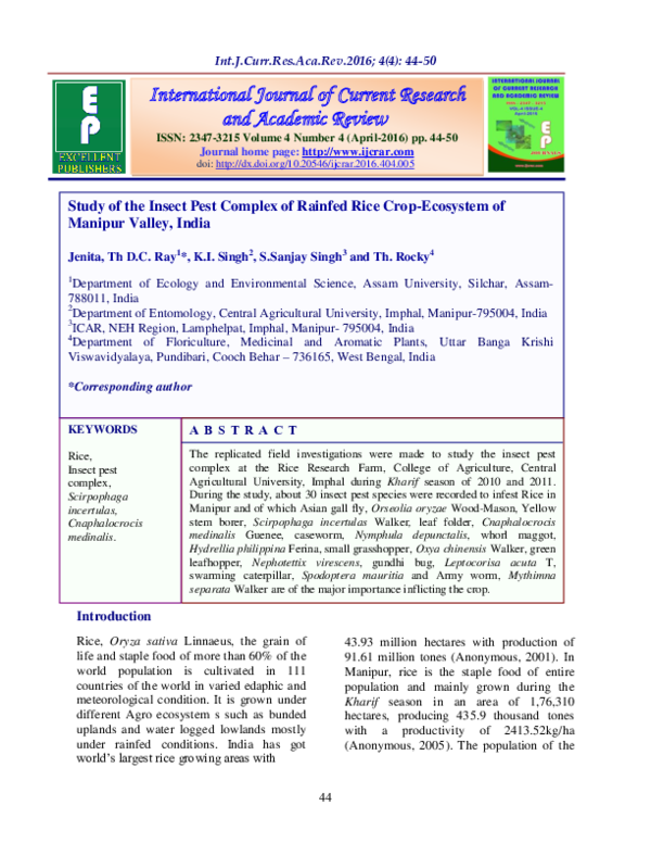 (PDF) Study of the Insect Pest Complex of Rainfed Rice Crop-Ecosystem ...