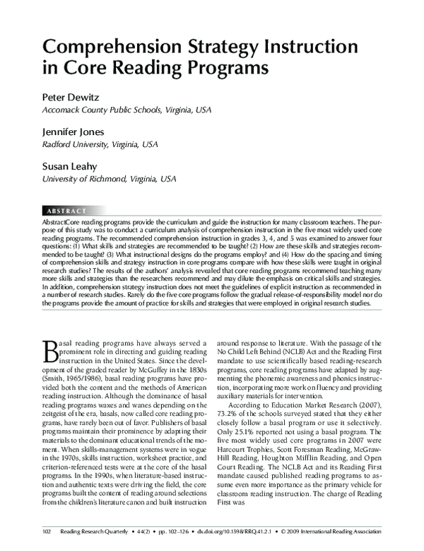 (PDF) Comprehension Strategy Instruction in Core Reading Programs