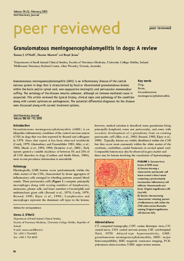 (PDF) Granulomatous meningoencephalomyelitis in dogs: A review