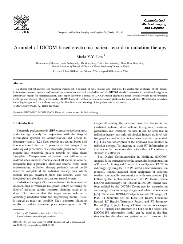 (PDF) A model of DICOM-based electronic patient record in radiation therapy