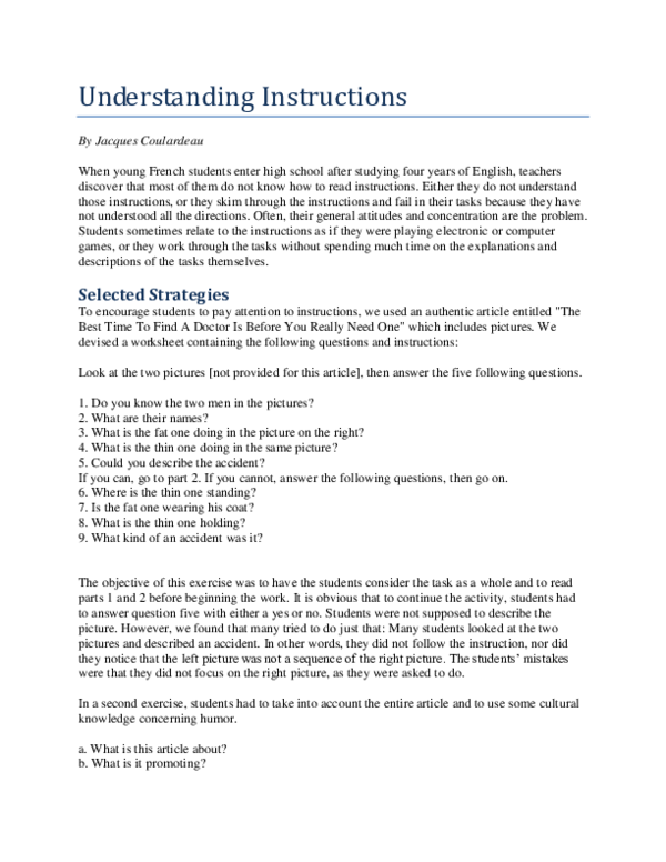 (PDF) Understanding Instructions