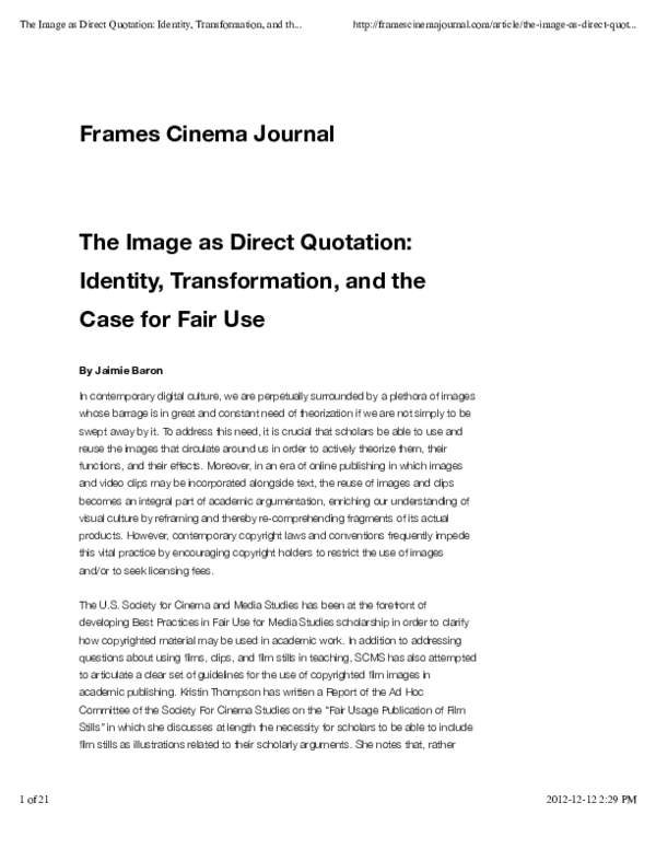 (PDF) The Image as Direct Quotation: Identity, Transformation, and the ...