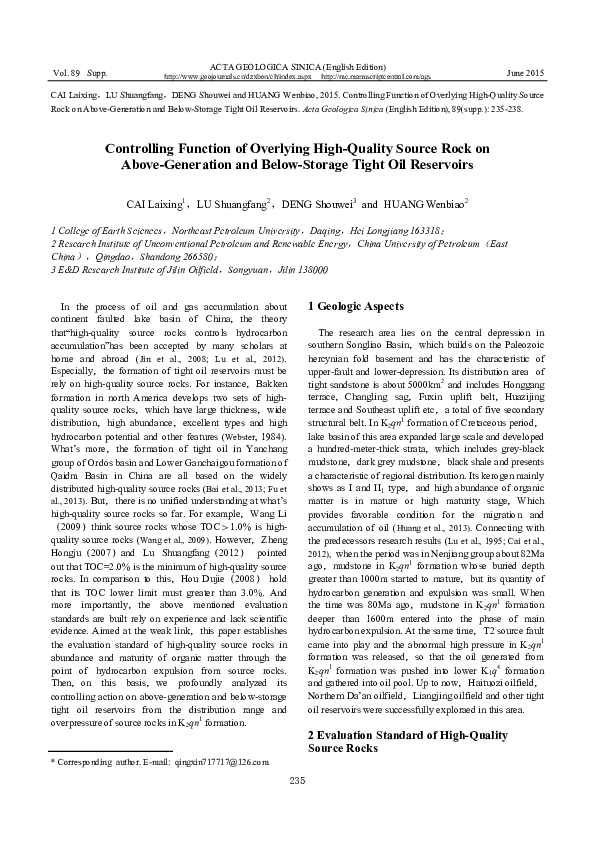 (PDF) Controlling Function of Overlying High-Quality Source Rock on ...