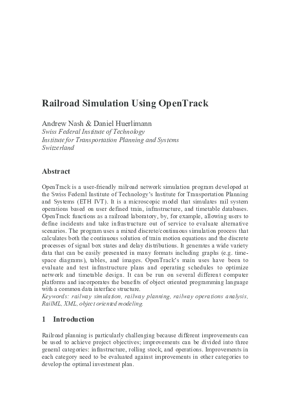 (PDF) Railroad simulation using OpenTrack