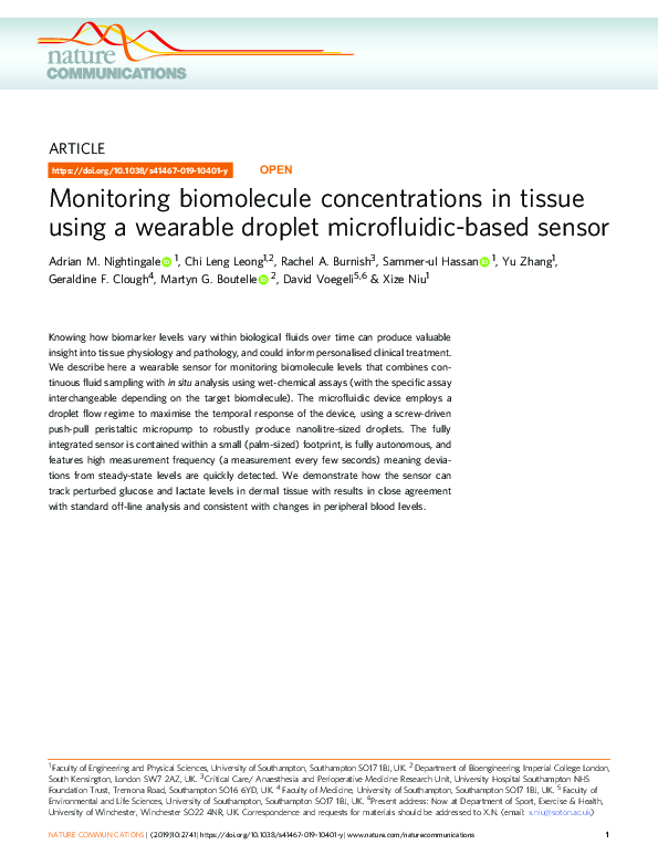 Pdf Monitoring Biomolecule Concentrations In Tissue Using A Wearable Droplet Microfluidic