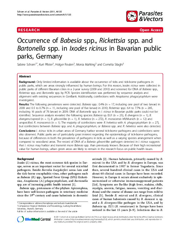 (PDF) Occurrence of Babesia spp., Rickettsia spp. and Bartonella spp ...