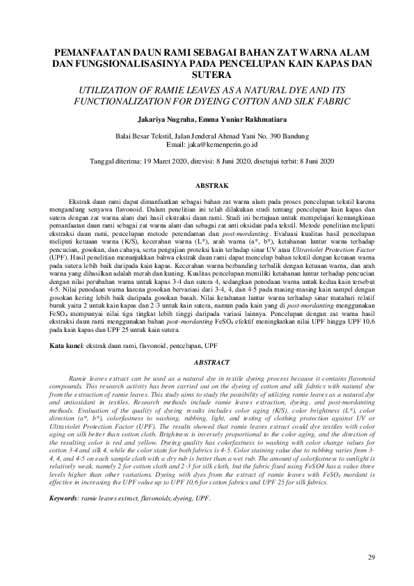 (PDF) Pemanfaatan Daun Rami Sebagai Bahan Zat Warna Alam Dan ...