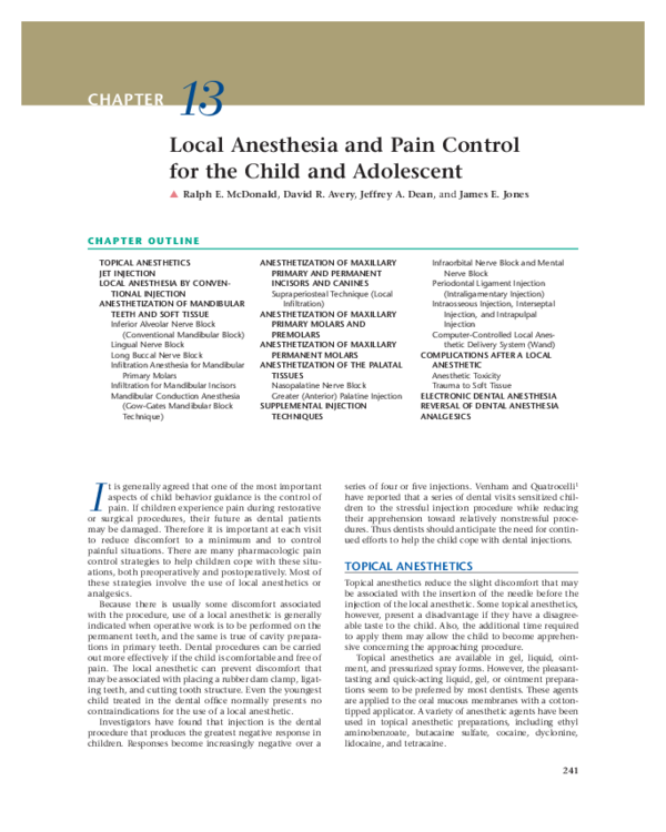 (PDF) Local Anesthesia and Pain Control for the Child and Adolescent