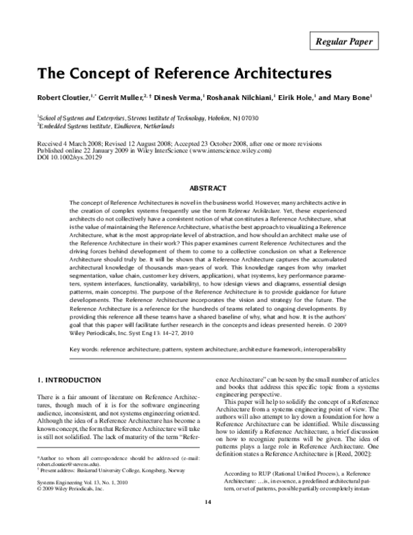 (PDF) The Concept of Reference Architectures | Mary Bone - Academia.edu