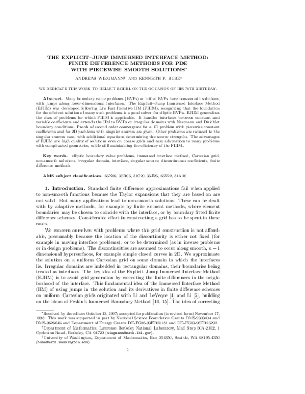 Pdf The Explicit Jump Immersed Interface Method Finite Difference Methods For Pdes With