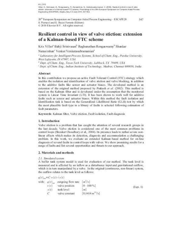 (PDF) Resilient control in view of valve stiction: extension of a Kalman-based FTC scheme