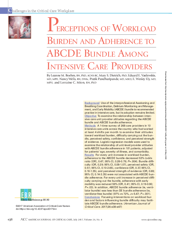 (PDF) Perceptions of Workload Burden and Adherence to ABCDE Bundle ...