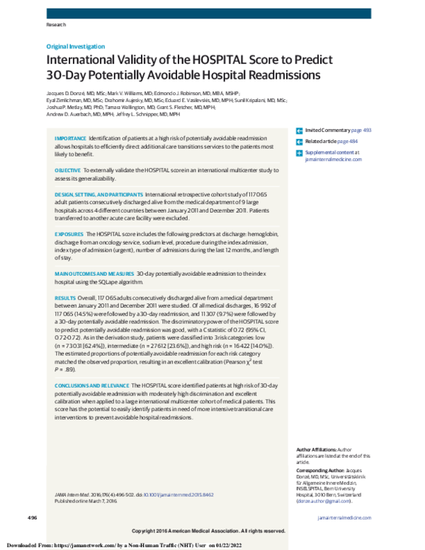 (PDF) International Validity of the HOSPITAL Score to Predict 30-Day ...