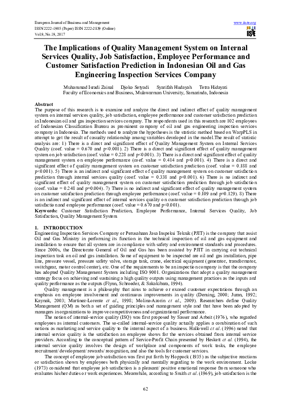 (PDF) The Implications of Quality Management System on Internal ...