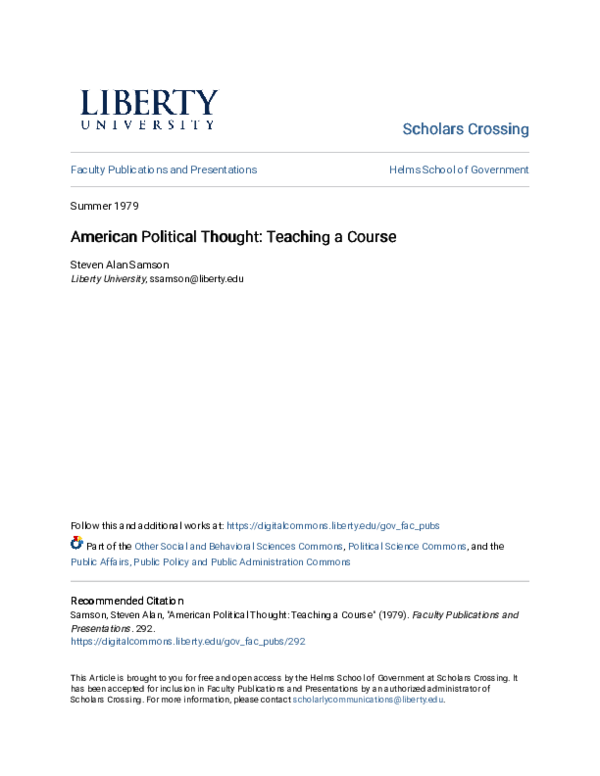 (PDF) American Political Thought: Teaching a Course