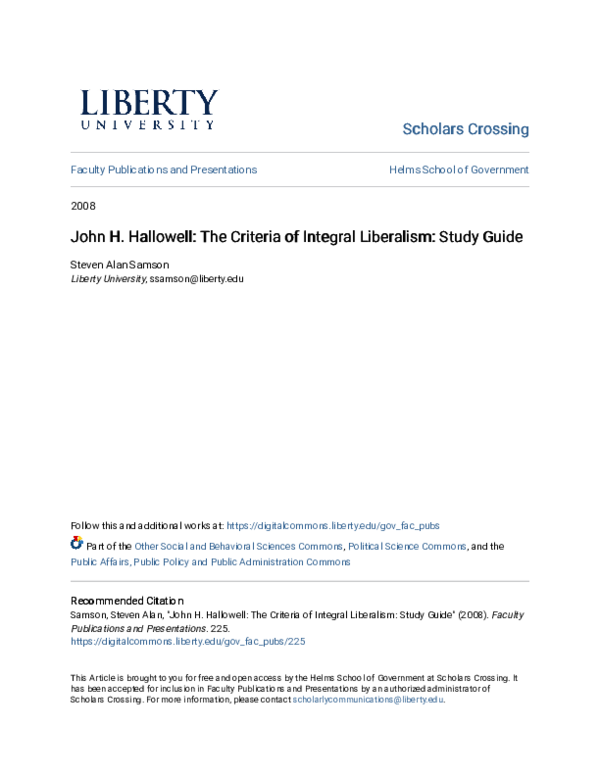 (PDF) John H. Hallowell: The Criteria of Integral Liberalism: Study Guide