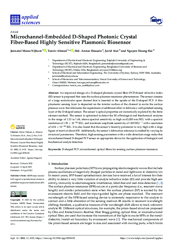 (PDF) Microchannel-Embedded D-Shaped Photonic Crystal Fiber-Based Highly Sensitive Plasmonic ...