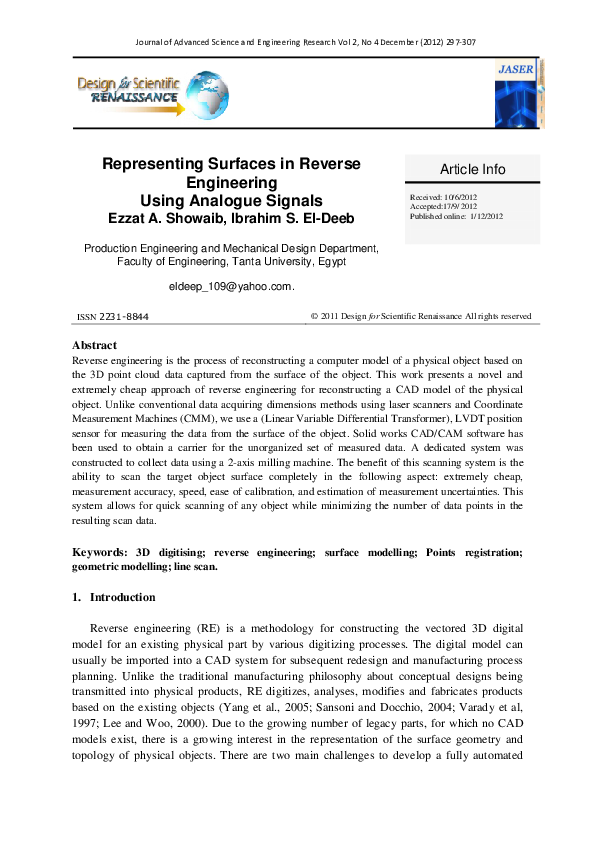 (PDF) Representing Surfaces in Reverse Engineering