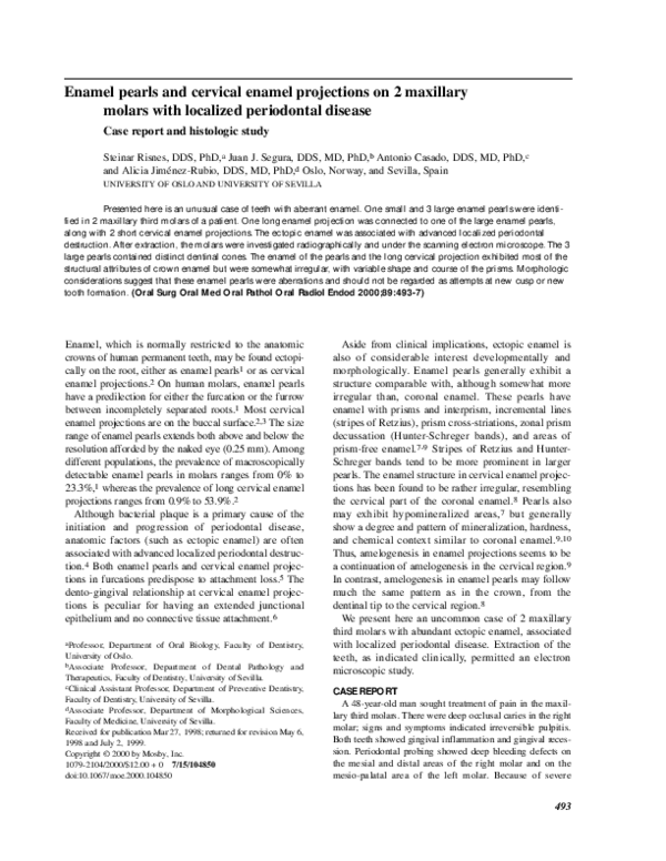 (PDF) Enamel pearls and cervical enamel projections on 2 maxillary ...