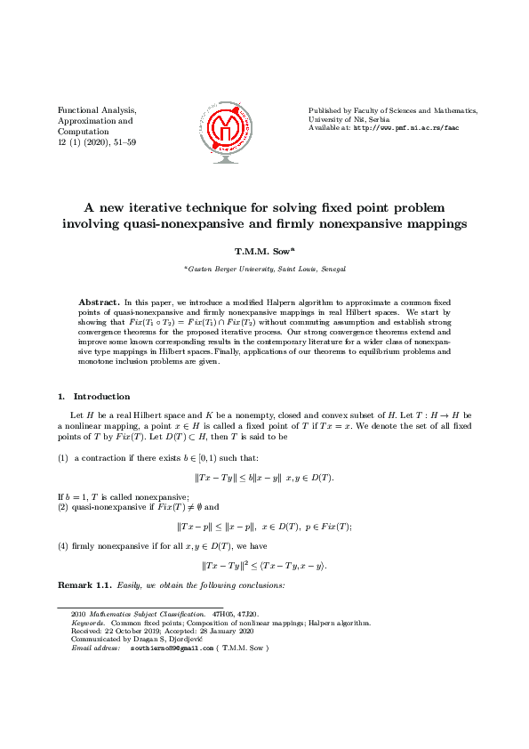 (PDF) A new iterative technique for solving fixed point problem ...