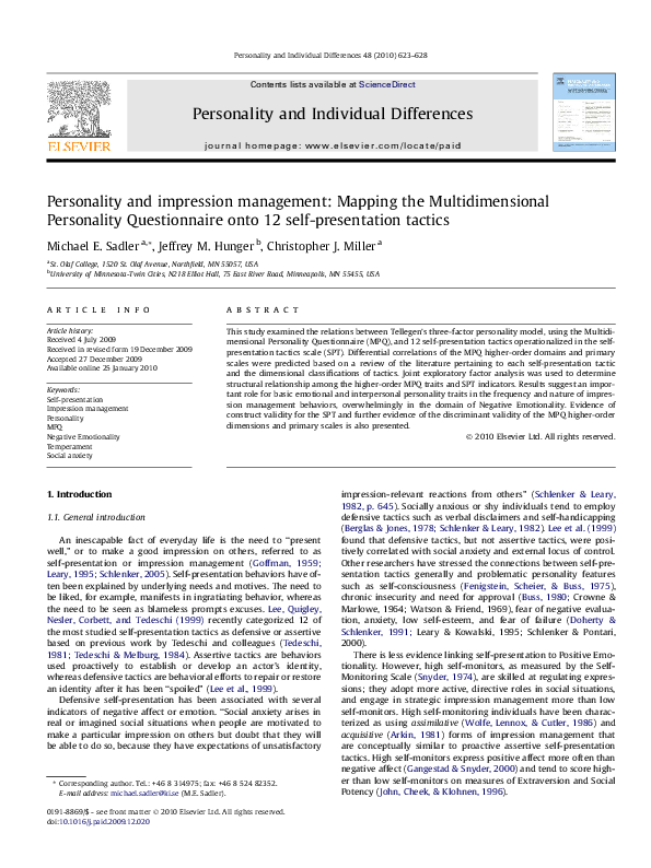 (PDF) Personality and impression management: Mapping the ...