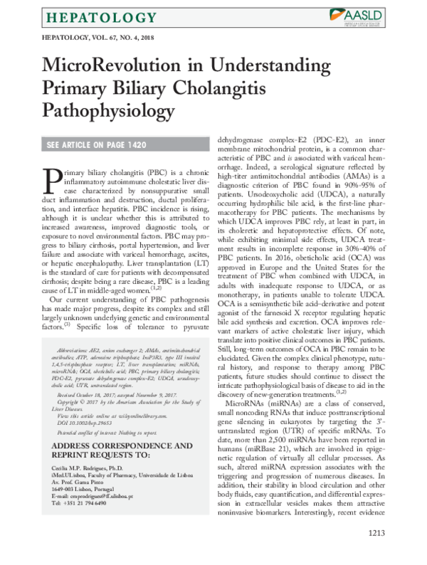 (PDF) MicroRevolution in understanding primary biliary cholangitis pathophysiology