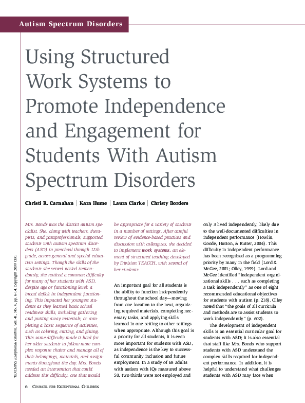 (PDF) Using Structured Work Systems to Promote Independence and ...