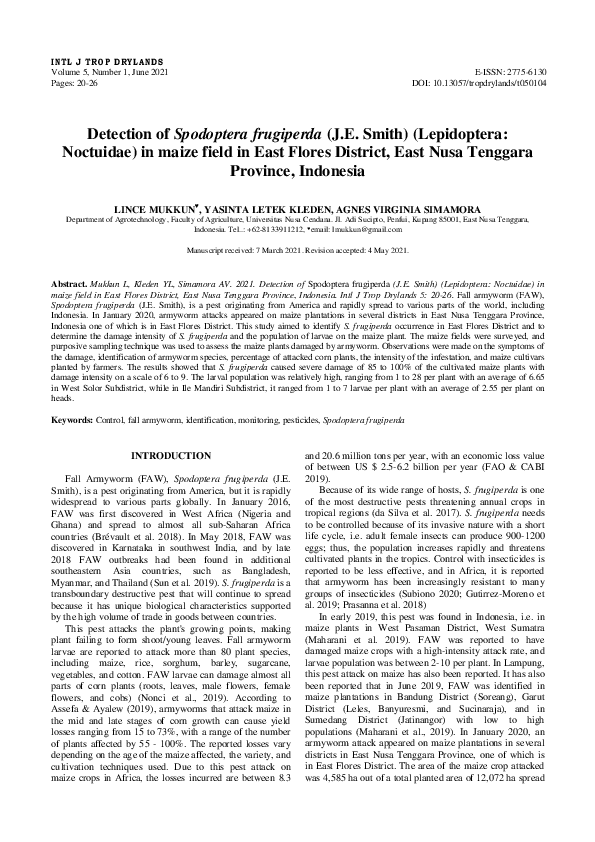 (PDF) Detection of Spodoptera frugiperda (J.E. Smith) (Lepidoptera: Noctuidae) in maize field in ...