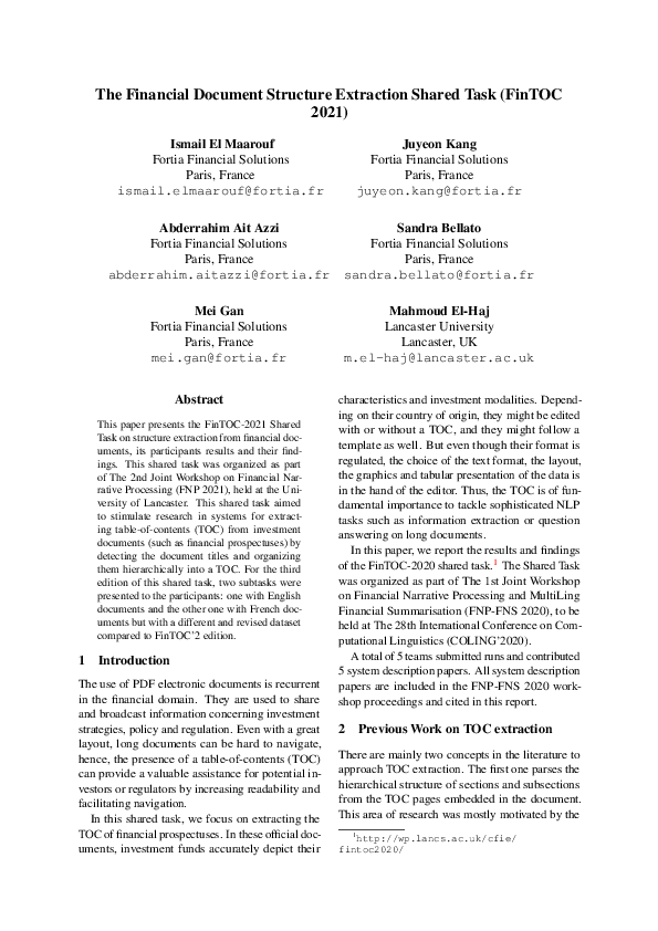 (PDF) The Financial Document Structure Extraction Shared Task (FinTOC2021)