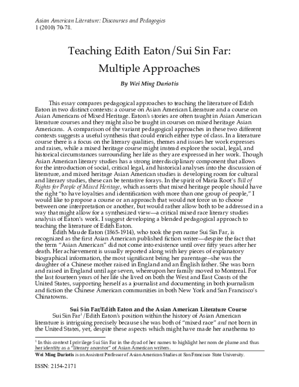(PDF) Teaching Edith Eaton/Sui Sin Far: Multiple Approaches | Wei Ming ...