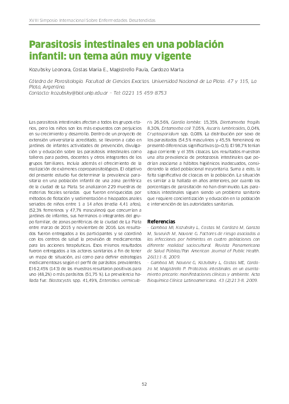 (PDF) Parasitosis intestinales en una población infantil: un tema aún ...