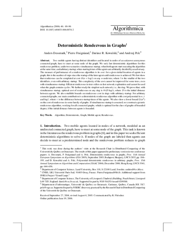 (PDF) Deterministic Rendezvous in Graphs