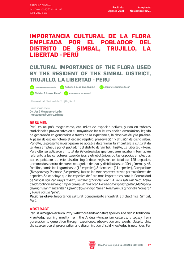 (PDF) Importancia cultural de la flora empleada por el poblador del ...