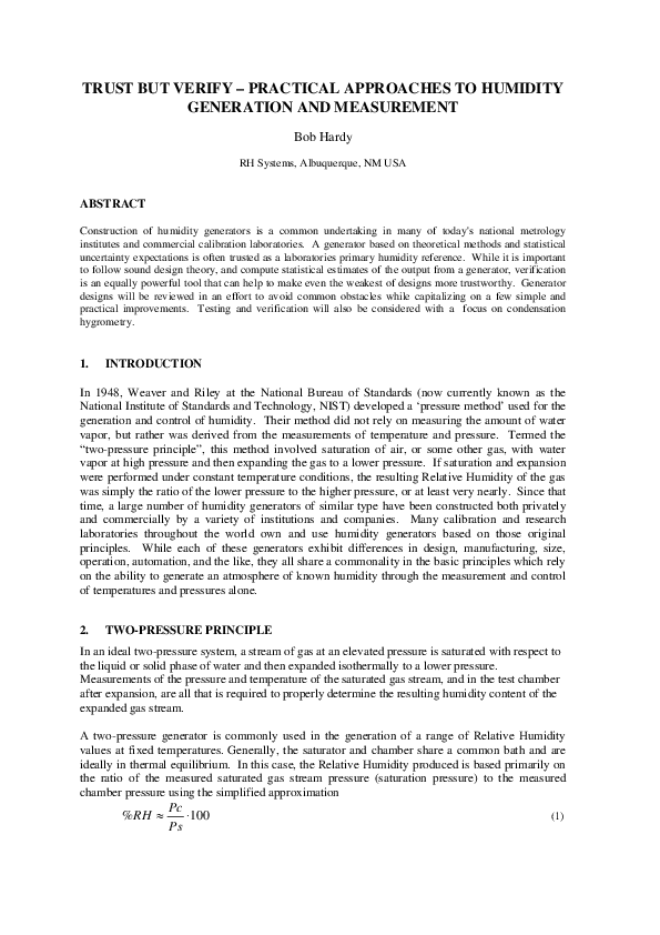 (PDF) Trust but Verify–Practical Approaches to Humidity Generation and ...