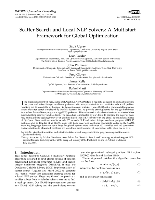(PDF) Scatter Search and Local NLP Solvers: A Multistart Framework for Global Optimization