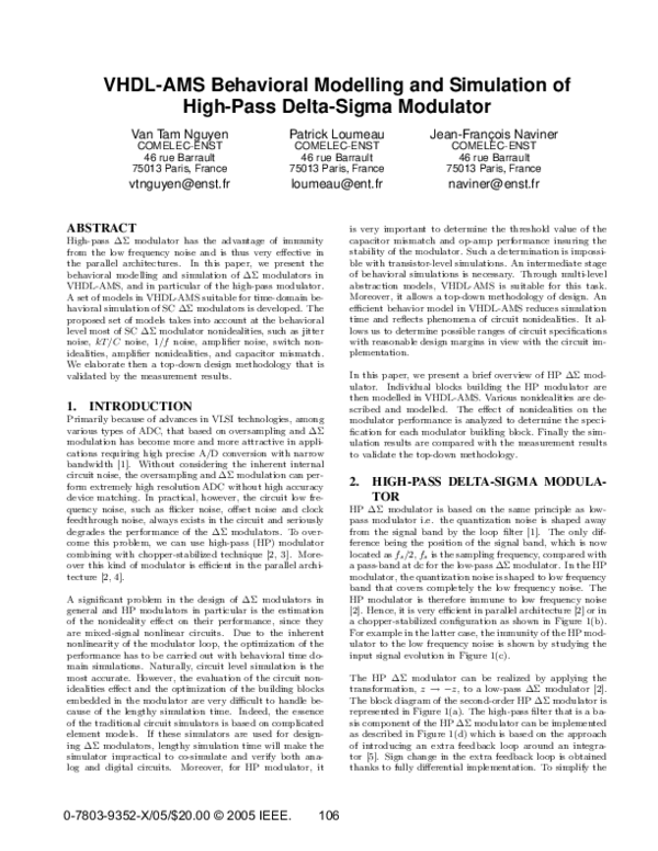 Pdf Vhdl Ams Behavioral Modelling And Simulation Of High Pass Delta