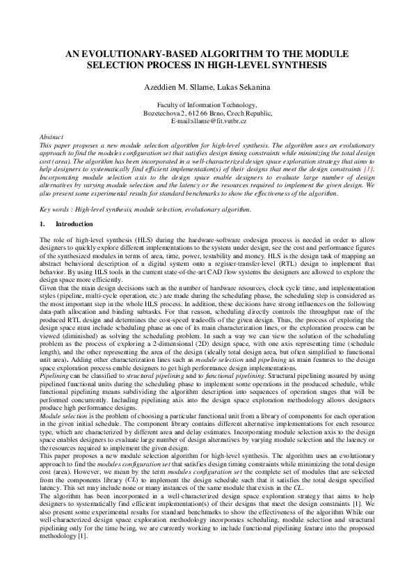 (PDF) An evolutionary-based algorithm to the module selection process in high-level synthesis