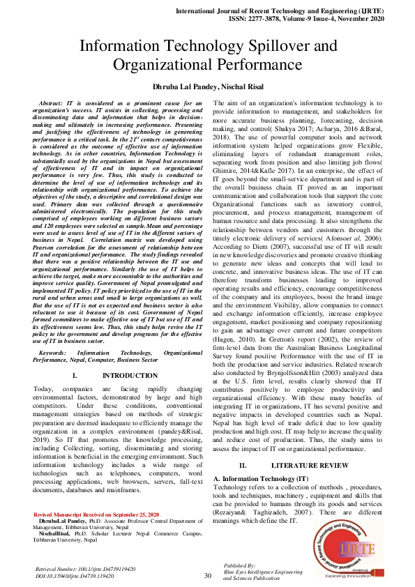 (PDF) Information Technology Spillover and Organizational Performance