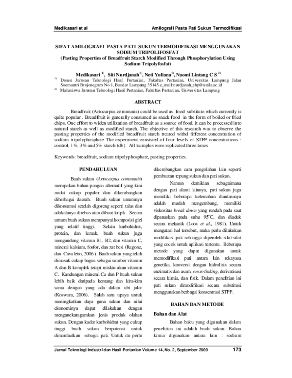 (PDF) Medikasari et al Amilografi Pasta Pati Sukun Termodifikasi SIFAT ...