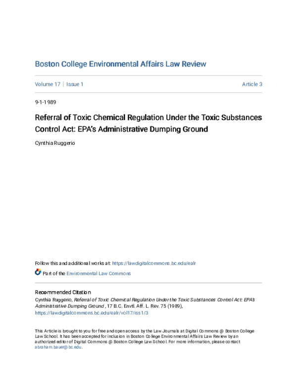 (PDF) Referral of Toxic Chemical Regulation Under the Toxic Substances ...
