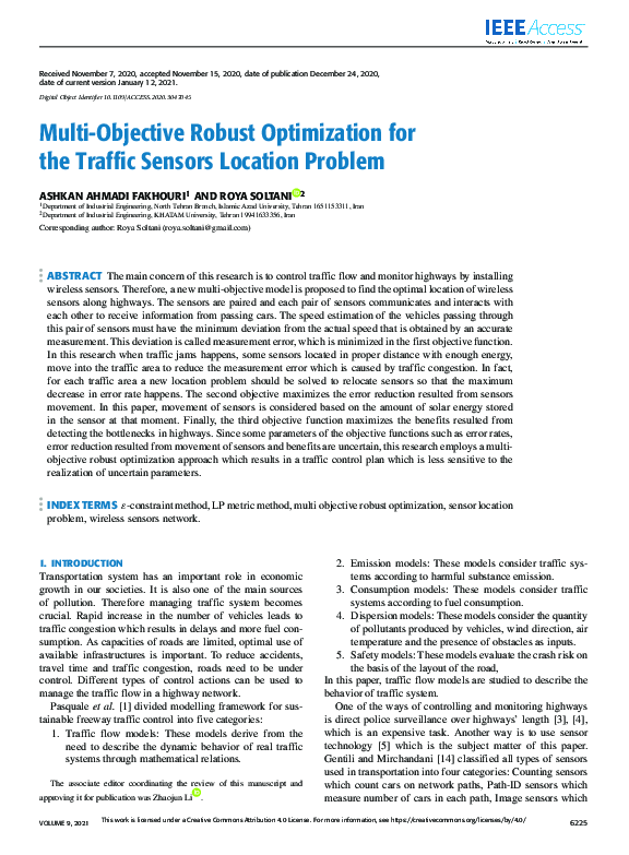 Pdf Multi Objective Robust Optimization For The Traffic Sensors Location Problem