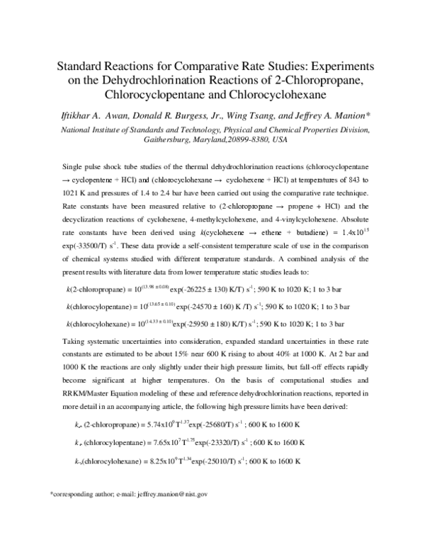 (PDF) Standard reactions for comparative rate studies: Experiments on ...