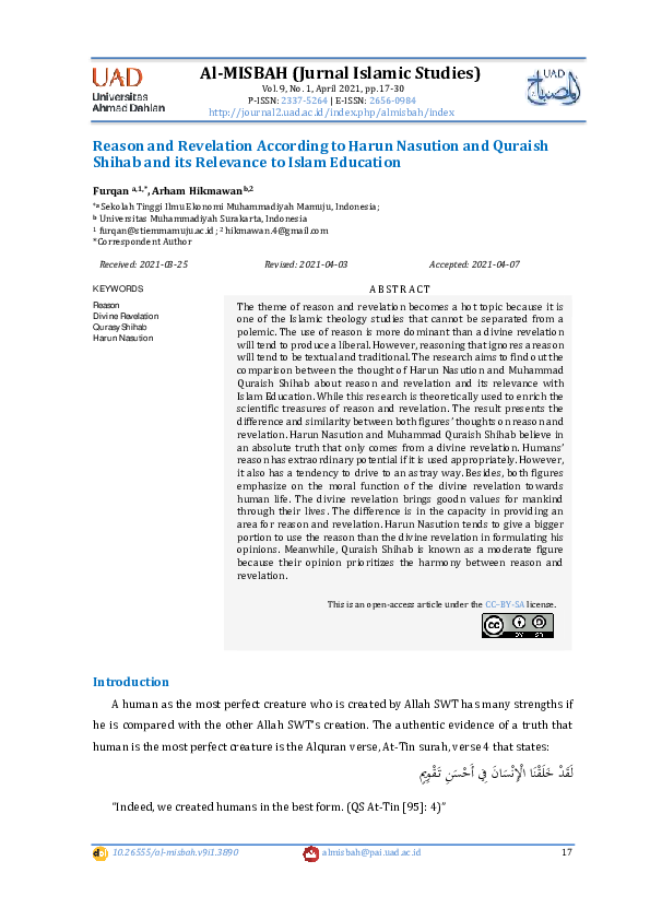 (PDF) AKAL DAN WAHYU MENURUT HARUN NASUTION DAN M. QURAISH SHIHAB ...