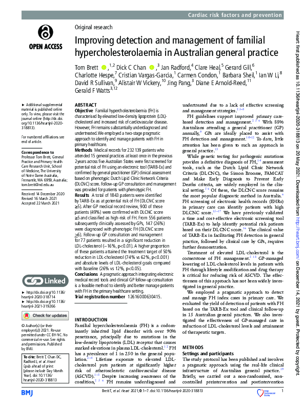 (PDF) Improving detection and management of familial hypercholesterolaemia in Australian general ...