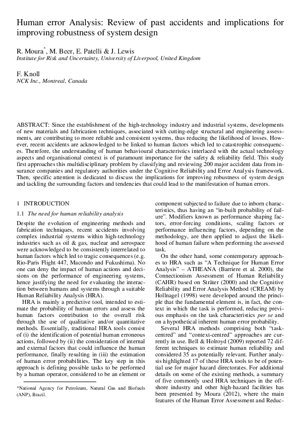 (PDF) Human error analysis: Review of past accidents and implications for improving robustness ...