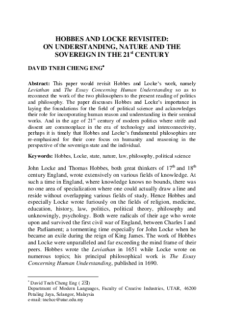 (PDF) HOBBES AND LOCKE REVISITED: ON UNDERSTANDING, NATURE AND THE ...