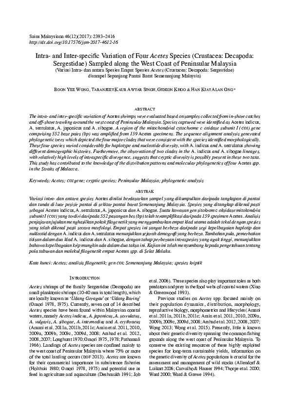 (PDF) Intra- and Inter-specific Variation of Four Acetes Species ...